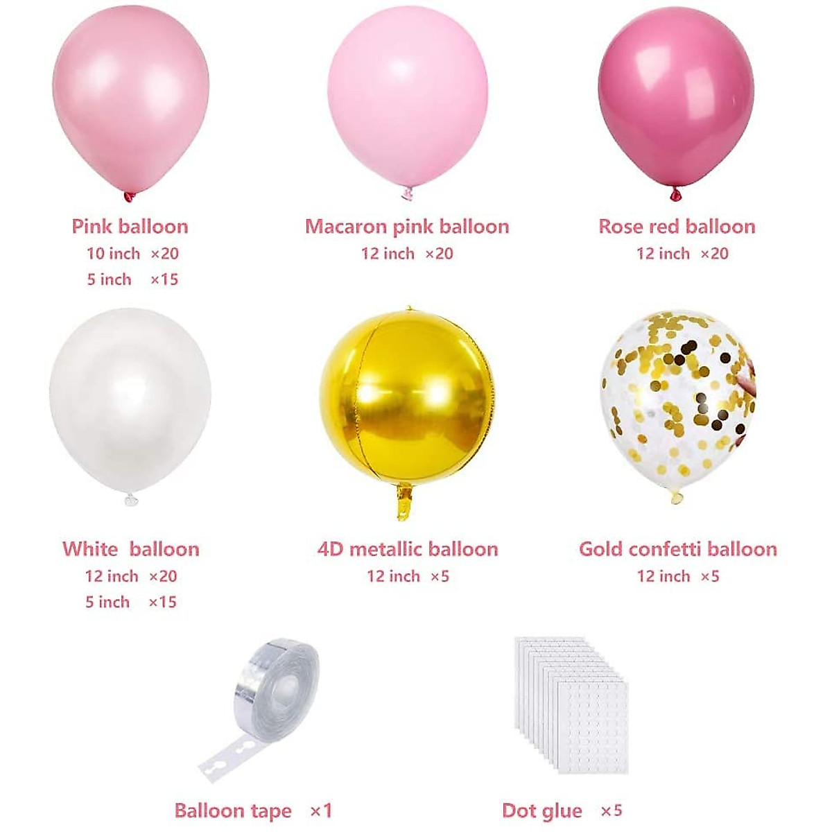 120Pcs Pink and Gold Balloons Garland Kit, Gold Confetti Balloons Pink and White Party Balloons for Birthday Mother's Day Baby Shower Wedding Party Decorations