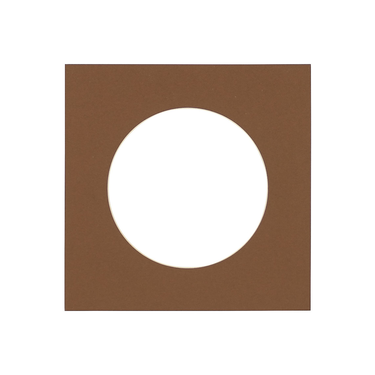 11x11 Mat Bevel Cut for 7x7 Photos - Precut Aged Oak Brown Circle Shaped Photo Mat Board Opening - Acid Free Matte to Protect Your Pictures - Bevel Cut for Family Photos, Pack of 1 Matboard