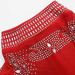 Molilove Women's Sexy Jumpsuit Elegant Long Sleeve Bodycon Sheer Mesh See Through Rhinestone Casual Loose Jumpsuits