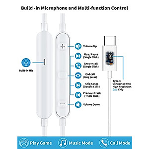 USB C Headphone for S23 S22 S21 S20 A53 A54 Wired Earbuds Magnetic in-Ear Type C Earphone with Microphone Volume Control Bass Stereo Noise Canceling Galaxy Flip 5 Fold 4 Pixel 6 6a 7a OnePlus