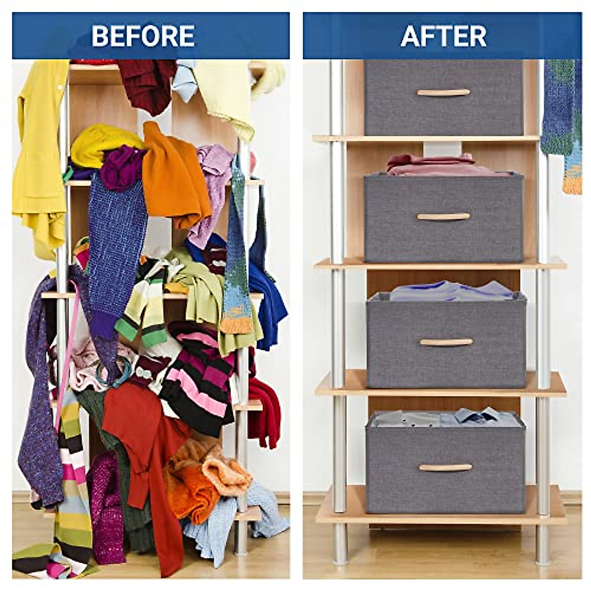 STORAGE MANIAC Storage Bins Extra Large, Foldable Storage Baskets with Handle, Fabric Clothes Storage Boxes for Shelves for Organizing Closet Shelf Nursery Toy 15.35"W x 11.4"D x 8"H, Grey 3-Pack