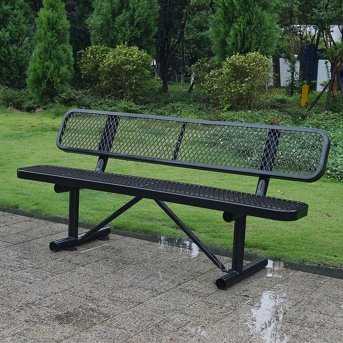 GOJLEX 6FT Outdoor Garden Bench, Metal Park Bench for 2-4 People, Patio Bench for Park, Garden, Yard, Front Porch, Path, Lawn Decoration, 900lb Weight Capacity (Black)