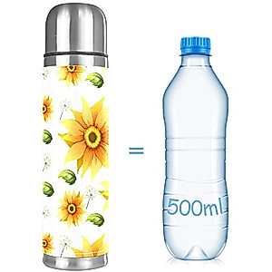 Sunflower and Leaves Vacuum Insulated Water Bottle Stainless Steel Thermos Flask Travel Mug Coffee Cup Double Walled 17 OZ