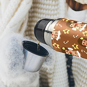 Stainless Steel Leather Vacuum Insulated Mug Christmas Cookies Thermos Water Bottle for Hot and Cold Drinks Kids Adults 16 Oz