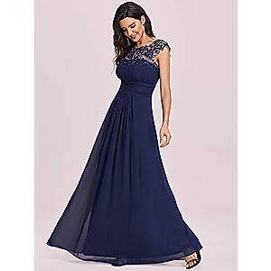 Ever-Pretty Maxi Long Chiffon Wedding Guest Dresses for Women Lace Formal Dresses Navy Blue US18