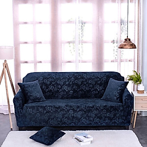IMYOGI High Stretch Sofa Covers Solid Color Sofa Cover High Stretch 1 2 3 4 Seater Sofa Slipcovers Stylish Machine Washable with Elastic Bottom Furniture Protector -Dark Blue-4 Seater(235-300cm)