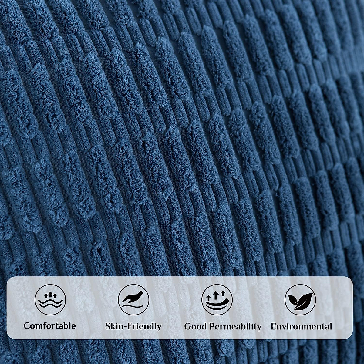 Softalker Throw Pillow Covers 18x18 Inch, Set of 4, Corduroy Soft Striped Farmhouse Boho Pillow Cover, Modern Decorative Cushion Pillow Case for Couch Sofa Bedroom Living Room, Grey/Blue