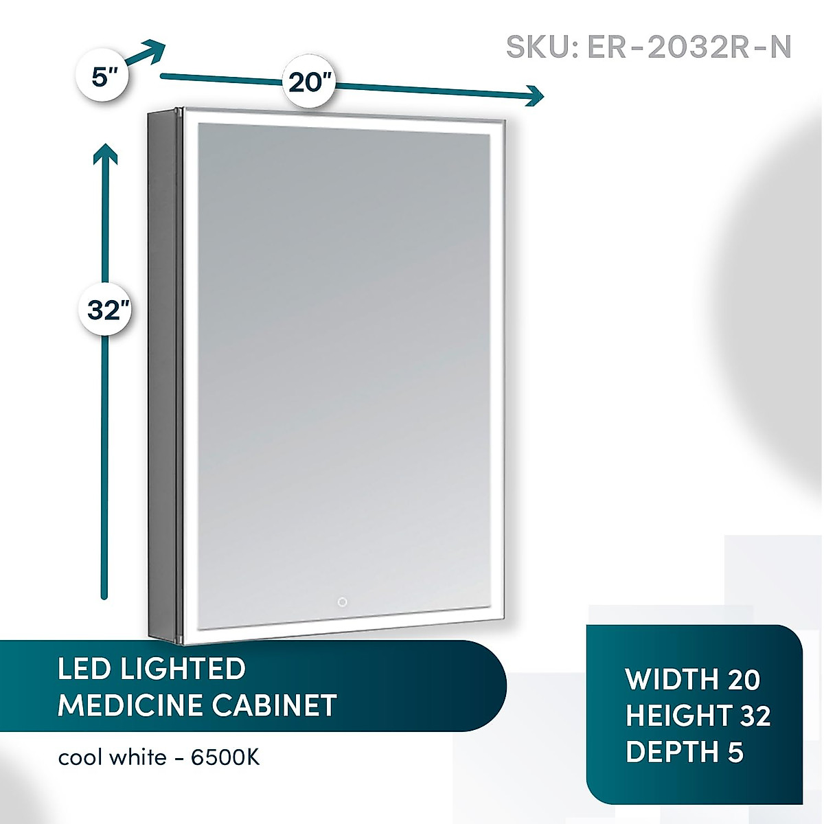AQUADOM Edge Royale, LED Medicine Cabinet with Defogger, Electrical Outlets, Dimmer, Adjustable LED 3X Magnifying Mirror and Surface Or Recessed Mount. (20W x 32H x 5D Right Hinge)