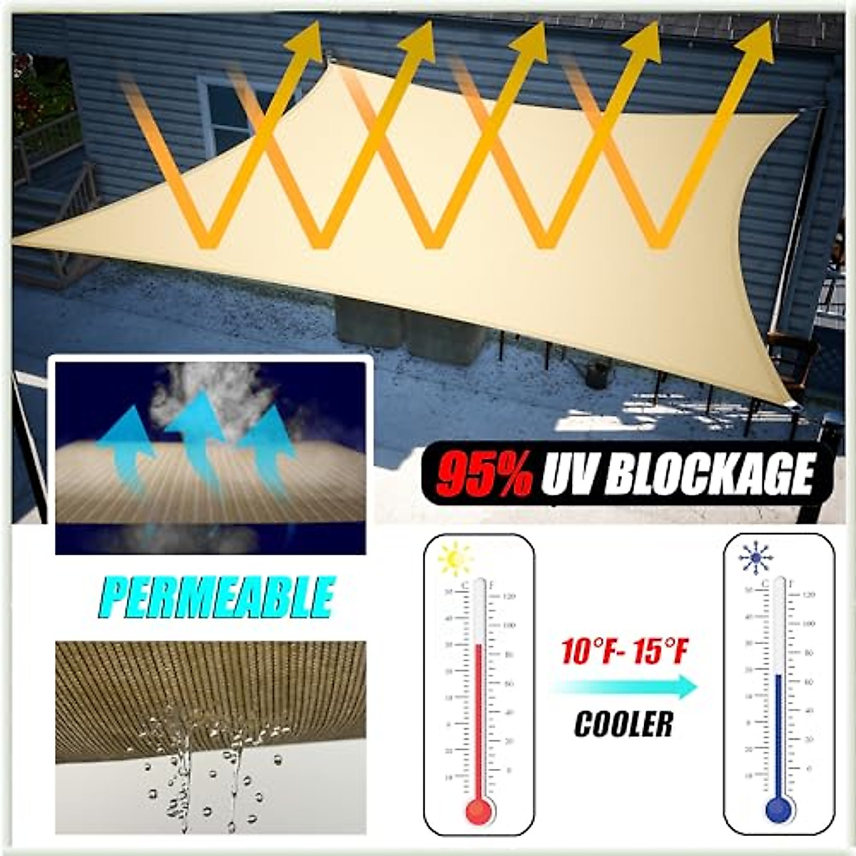 Amgo 16' x 16' Brown Square Sun Shade Sail Canopy Awning UPF50+ AGTAPS16, 95% UV Blockage, Water & Air Permeable, Commercial and Residential, 3 Years Warranty (We Make Custom Size)