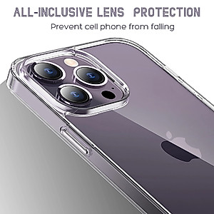 Phone case for iPhone 14 Pro Max 6.7 inches, Non-Yellowing, Crystal Clear, Transparent, Scratch Resistant, Compatible with Wireless Charging, Shock Resistant