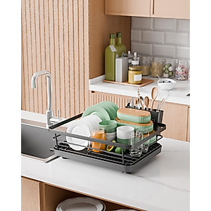 Kitsure Dish Drying Rack- Space-Saving Dish Rack, Dish Racks for Kitchen Counter, Durable Stainless Steel Kitchen Drying Rack with a Cutlery Holder, Drying Rack for Dishes, Knives, Spoons, and Forks