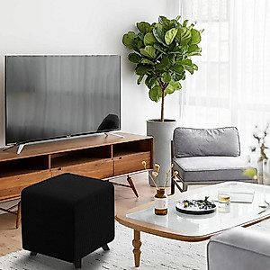 Bifaunvogel Ottoman Cover Square Folding Storage Ottoman Slipcovers Jacquard Stretch Cube Footrest Foot Stool Covers Protector with Elastic Band (Small,Black)