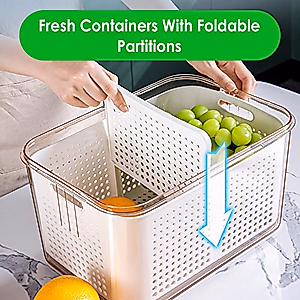 Kqiang 3 Pack Fridge Food Storage Container Set with Lids and Colander Fresh Produce Saver BPA-Free Plastic Vegetable Fruit Meat Storage Organization Bins