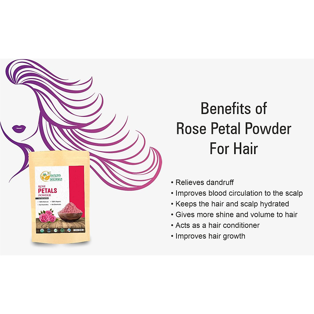 Herbs Botanica Rose Petal Powder Organic For Face Mask DIY masks | Skin Care, Aromatherapy | Natural and Chemical Free | No Added Preservatives or Colors 100g / 3.52 oz