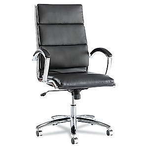 Alera ALENR4119 Neratoli Series High-Back Slim Leather Chair - Black/Chrome