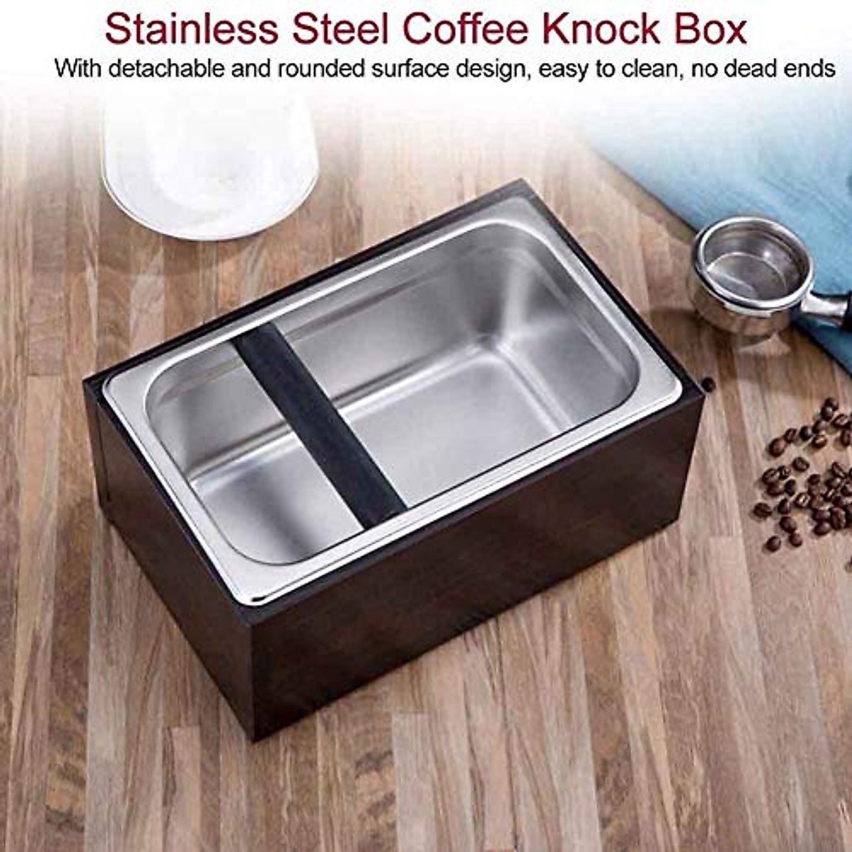 SYKSOL GUANGMING - Stainless Steel Coffee Knock Box with Handle Wooden Exterior, Container for Grounds Waste, Large Capacity Practical Coffee Knock Box,17.5 * 12.1 * 27.6