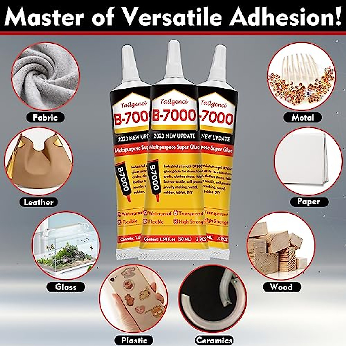 B7000 Clear Rhinestone Jewelry Glue with Precision Tip, Multi-Function Strong Adhesion B7000 Glue for Crafts, Suitable for Nail Metal Stone Glass Art DIY Project Fabric Shoes Cell Phones Screen Repair