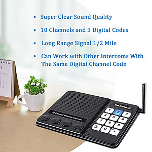 Intercom Wireless for Home,SANZUCO Wireless Intercom System 1 Mile Range for Office School Business House, 10 Channel 3 Private Code Range Room to Room Intercom Communication System (2 Pack)