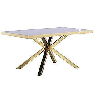 AZhome 5 Pieces Dining Table Set, Black and Gold Kitchen and Dining Room Sets for 4, Gold Metal X-Shaped Base Dining Table, Black Velvet Upholstered Dining Chairs with Gold Stainless Steel Legs
