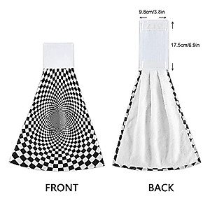 Sletend Hanging Kitchen Towel with Loop Black White Case Hand Towel 2 Pcs Soft Microfiber Coral Velvet Tie Towel Decor for Bathroom Laundry Room Decor