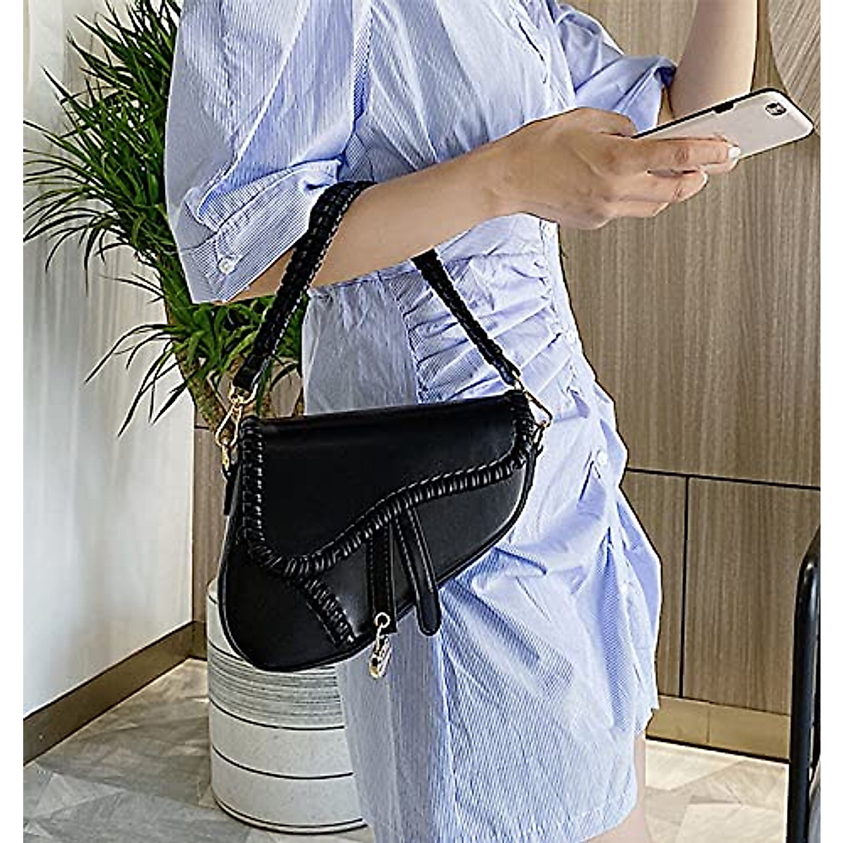 PURFANREE Women Trendy Saddle Shoulder Bag Clutch Purse Underarm Handbag Satchel HandBag Crossbody Bag