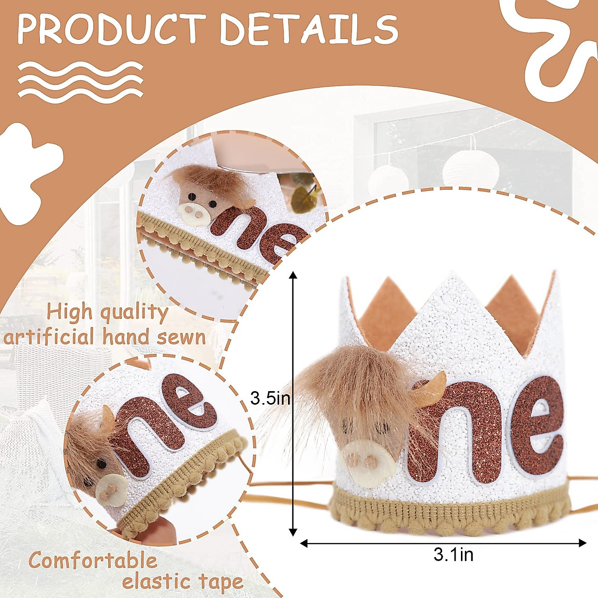 WUTKYAX Cow 1st Birthday Crown,Holy Cow I’m One,Farm Birthday,Cow 1st Birthday Crown for Girls,Holy Cow Western Cowgirl First Birthday Decoration and Decor,Western Cowboy Birthday Hat,Photo Props