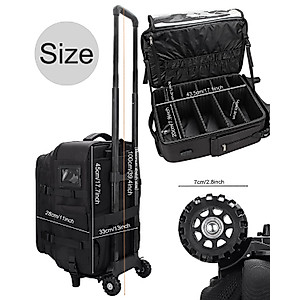 Relavel Barber Travel Backpack, Rolling Makeup Train Case Hairstylist Traveling Bag for Hairdressers and Makeup Artists, Heat Insulation Layer and Adjustable Dividers Cosmetology Case on Wheels