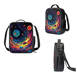 STUOARTE Cartoon Space Backpack with Lunch Box Planet Backpack for Girls Boys Kids Dreamy Outer Space School Backpack with Lunch Box and Pencil Bag, Preschool Elementary Student Bookbag