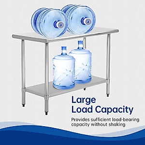 Saranya 18 Shop New Modern Silver 48 inches Commercial Stainless Steel Work Table with Wheels Adjustable Cook Under Prop Food Strong Cafeteria Shelf Kitchen Restaurant Office Home 48"L x 24"W x 35"H