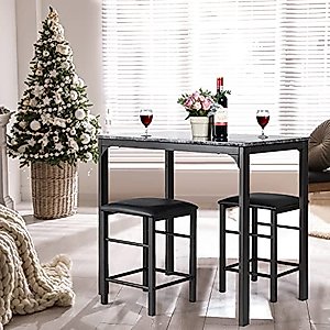 COSTWAY 3 Pieces Dining Table Set, 2 Person Kitchen Breakfast Table and Chair Set Pub Table and Chairs Set, Counter Height Dining Table Set with 2 Bar Stools (Black)