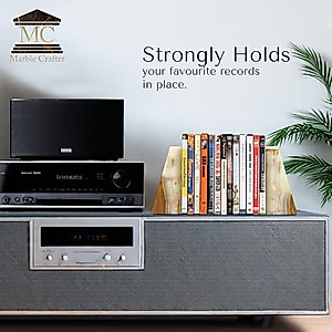 Modern Wedge Marble Bookends – Hand Carved, Polished Stone Bookends w/Non-Slip Rubber Pads – Lightweight & Compact Decorative Bookends (Whirl Green Onyx)