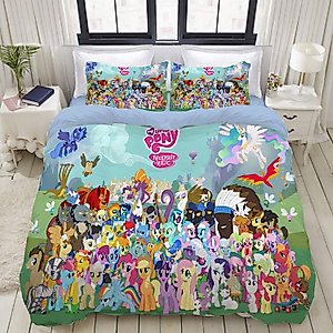 NICRX Catoon Pony Duvet Cover 3 Pieces Bedding Set Microfiber Cute 3D Modern Ultra Soft (1 Duvet Cover 2 Pillowcases)