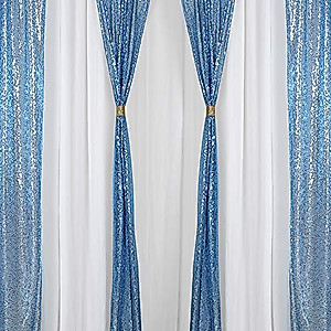 QueenDream Baby Blue Christmas Backdrop Curtains 4 Pieces 2FTx8FT Sequin Photography Background Curtain for Party Decoration