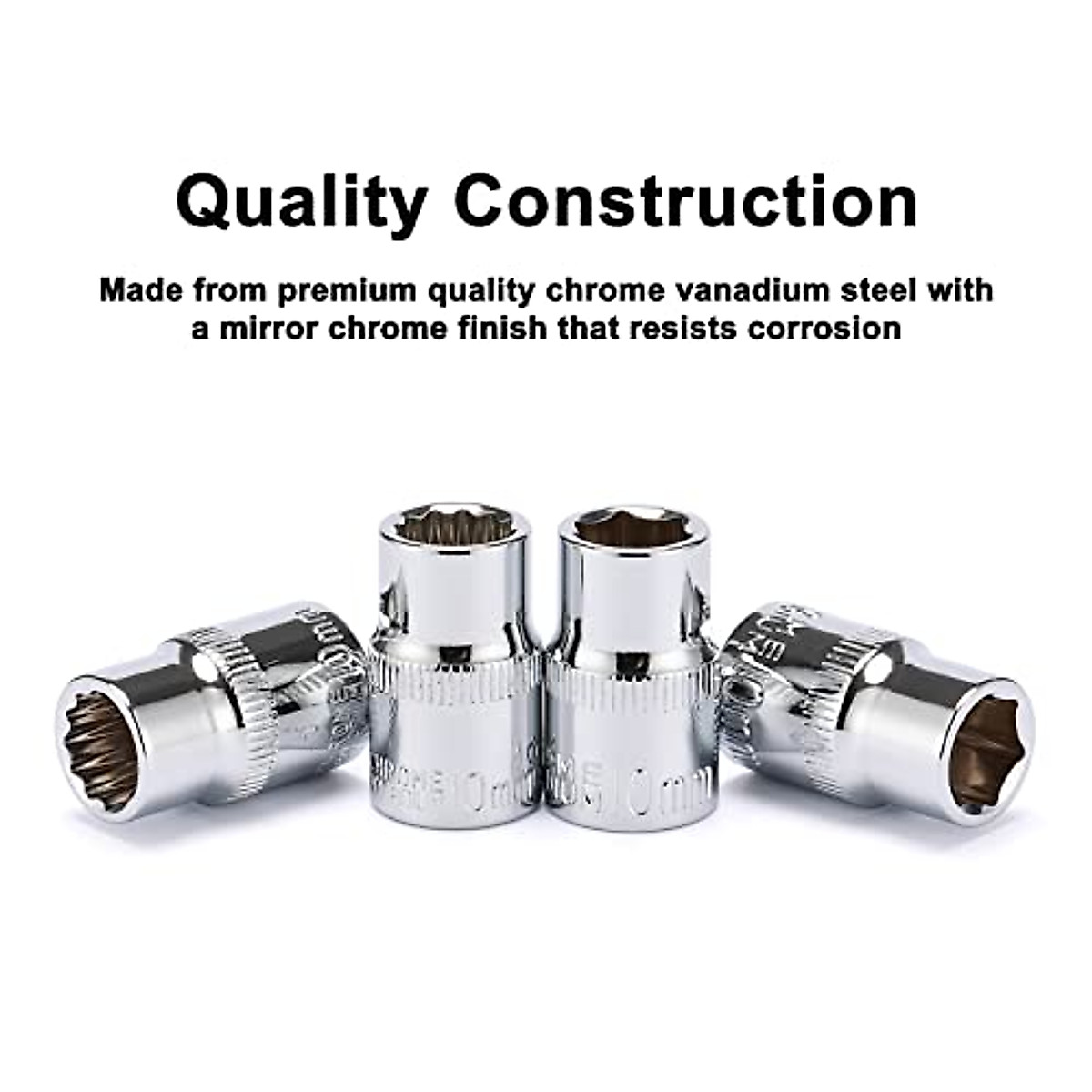 CASOMAN 10Piece Impact Socket Set, 1/4" & 3/8" Drive, Deep & Shallow, 10mm, Metric, Mirror Chrome Finish