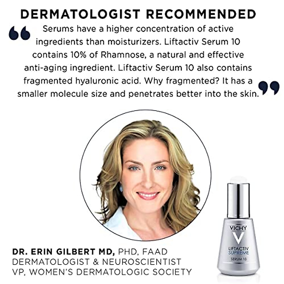 Vichy LiftActiv Supreme Serum 10, Hyaluronic Acid Serum for Face, Face Hydrating Serum & Anti Aging Serum, Reduce Fine Lines and Wrinkles, Moisturizing for Sensitive Skin