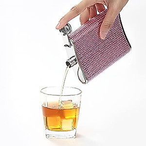 FYL Hip Flask for Liquor, Blue Glitter Flask 8oz with Never-Lose Cap