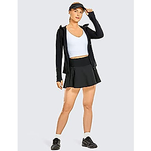 CRZ YOGA Women's Brushed Full Zip Hoodie Jacket Sportswear Hooded Workout Track Running Jacket with Zip Pockets Black Medium