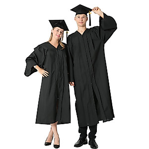 GraduationMall Matte Graduation Gown Cap Tassel Set 2025 for High School and Bachelor Black 51(5'6"-5'8")