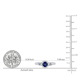 Dazzlingrock Collection 14K 5 MM Round Lab Created Blue Sapphire, Pear White Sapphire & Round Diamond Women 3 Stone Ring, White Gold, Size 6