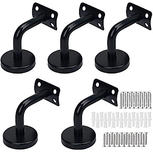 LOEQIAN 5 Pack Black Stainless Steel Handrail Bracket, Heavy Duty Staircase Handrail Brackets, Stair Railing Brackets for Handrail, Hand Rail Mounting Holders with Mounting Screws