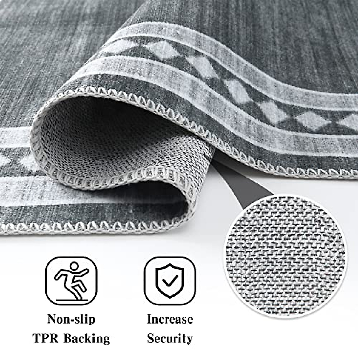 RUGSREAL Large Area Rug 9x12 Bordered Rug Indoor Outdoor Rug Solid Rug Soft Modern Geometric Boho Rug, Non-Slip Rugs for Living Room, Foldable Machine Washable Area Rug (9x12,Grey)