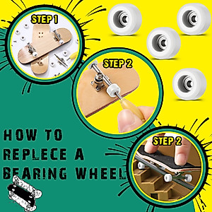 Zhehao 8 Pcs Fingerboard Bearing Wheels Standard Fingerboard Tool Fingerboard CNC Lathed Bearing Fingerboard Screwdriver and 2 Pcs Nut Driver for 34 mm Wide Decks Finger Skateboard Trucks (White)