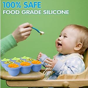 Wellrise 3 Pack Baby Food Storage Containers with Lid and Spoon Reusable Silicone Baby Food Freezer Tray 9 Cup 2.6 oz Stackable Mold Baby Feeding Set for Food Vegetable Fruit Puree and Breastmilk