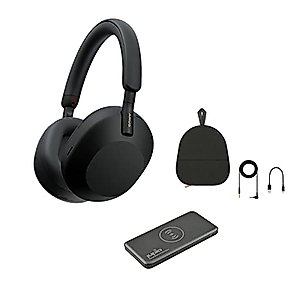 Sony WH-1000XM5 Wireless Closed-Back Over-Ear Noise Cancelling Headphones, Black with Powervault III 10000mAh Wireless Charger