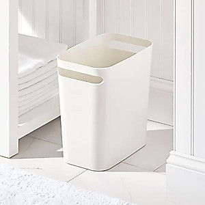 mDesign Plastic Slim Large 2.5 Gallon Trash Can Wastebasket, Classic Garbage Container Recycle Bin for Bathroom, Bedroom, Kitchen, Home Office, Outdoor Waste, Recycling - Aura Collection - Cream/Beige