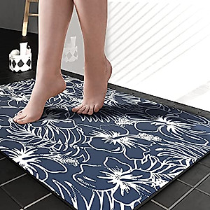 ODIKA Floral 2x3 Foot Diatomaceous Bath Mat, Quick Dry, Ultra Absorbent Non-Slip Bathroom Mat, Stone Bath Mat, Grounding Mat, Rubber Backed Bath Stone