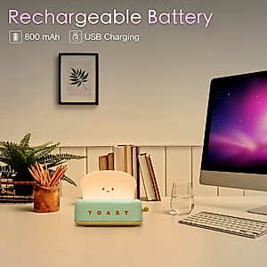 TOOGE Desk Decor Cute Toast Lamp Small Desk Lamp Night Light for Kids Rechargeable with Smile Face Kawaii Decor for Bedroom, Table, Bedside, Desk Gifts for Kids and Adults