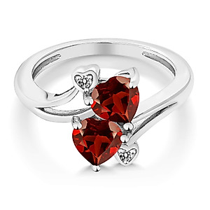 Gem Stone King 10K White Gold Heart Shape Red Garnet and Diamond Ring For Women | 1.83 Ct | Heart Shape 6MM | Gemstone Birthstone | Available In Size 5, 6, 7, 8, 9