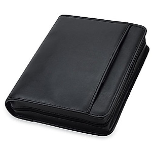 Samsill Professional Padfolio/Portfolio with Zippered Closure Case, 2 Inch Removable Round Ring Binder, Retractable Handles, Interior 10.1” Tablet Sleeve, Black