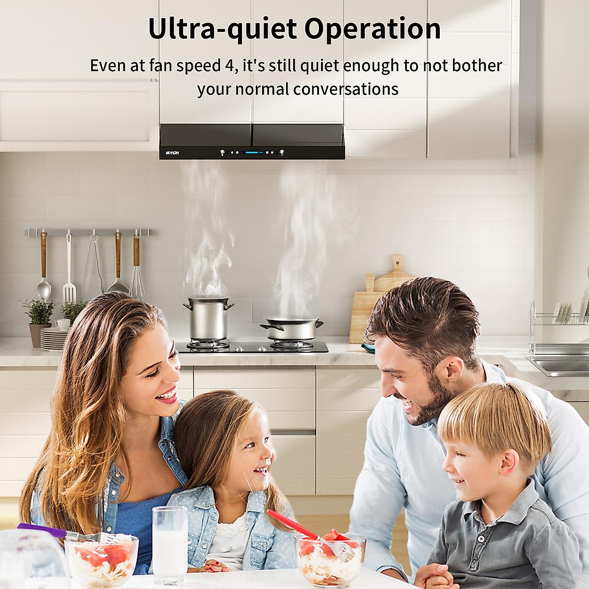 IKTCH 30 Inch Range Hood Under Cabinet, 900 CFM Range Hood with Gesture Sensing, Touch Panel, 4 Fan Speed, Stainless Steel Range Hood with 2 Pcs Baffle Filters, Black-N